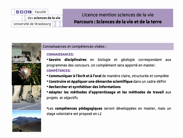 - Faculté des sciences de la vie - Parcours Sciences De La Vie Et De La Terre,